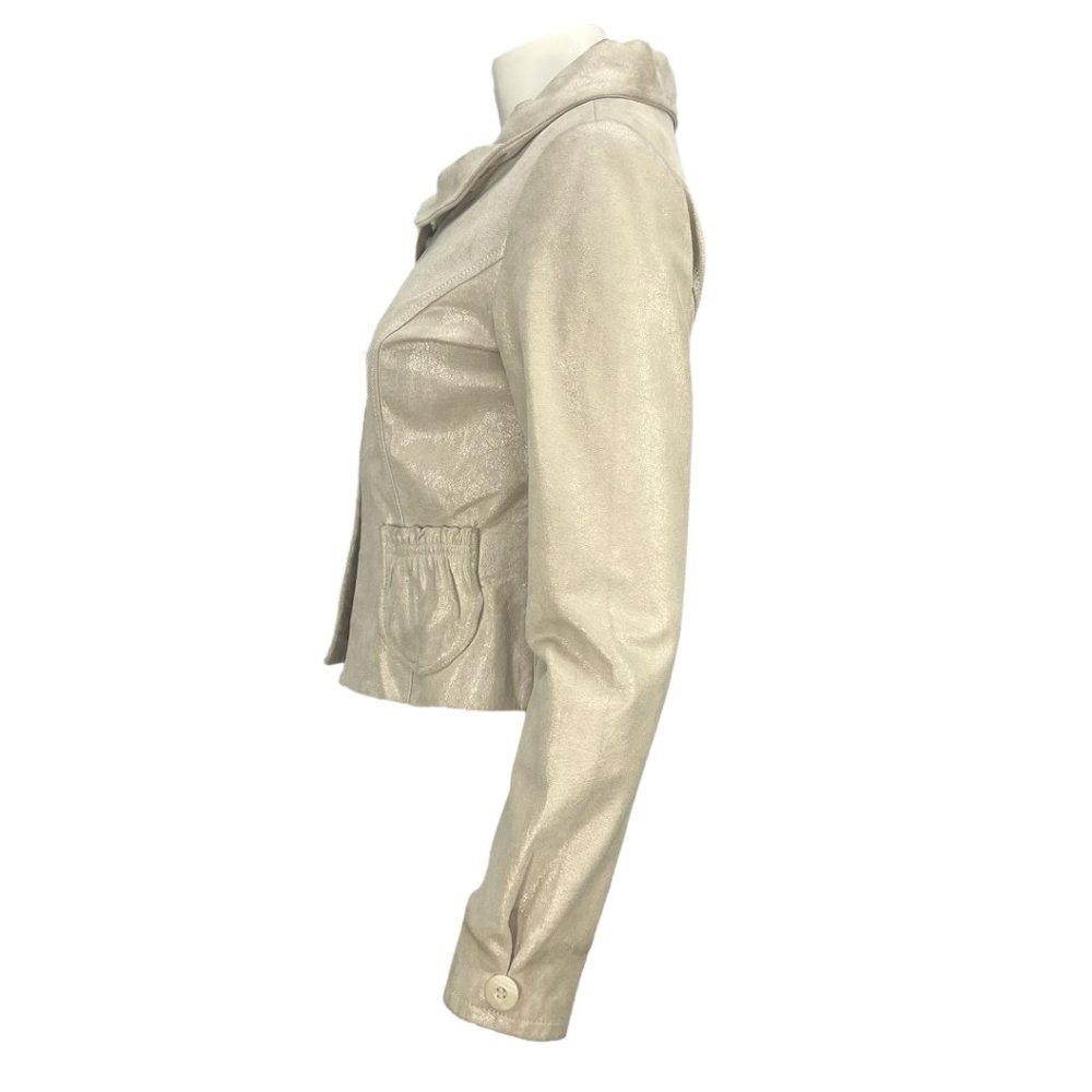 Danier Ivory Gold Shimmer Neutral Leather Jacket Sz 2… - Gem